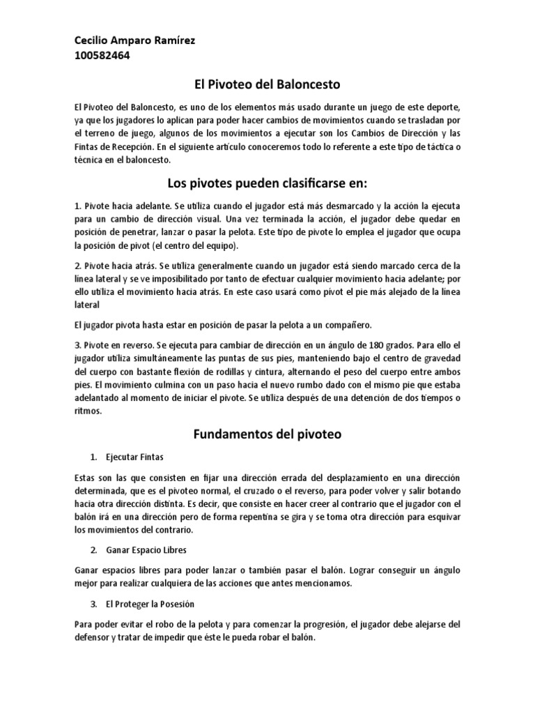 Técnicas de Pivoteo en Baloncesto | PDF | Deportes | Básquetbol