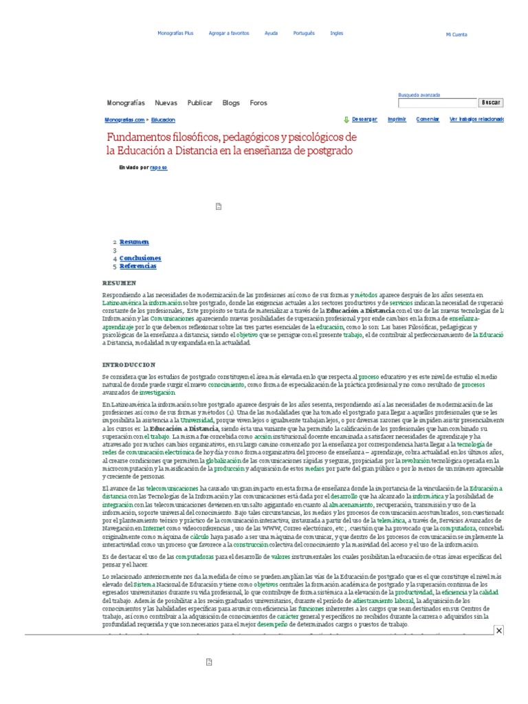 Fundamentos Filosóficos, Pedagógicos y Psicológicos EaD en La Enseñanza de Postgrado | PDF ...
