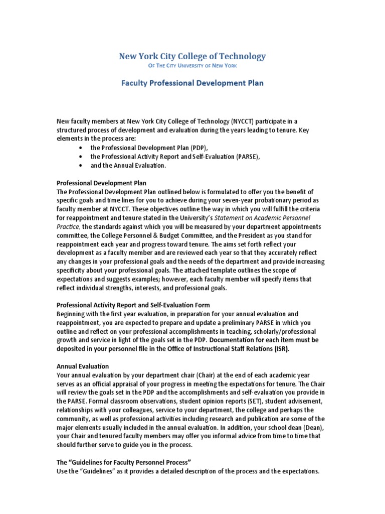 New York City College of Technology Faculty: Professional Development Plan | PDF | Evaluation ...