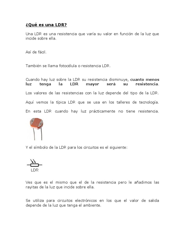Qué Es Una LDR | PDF | Resistencia Eléctrica y Conductancia | Ligero