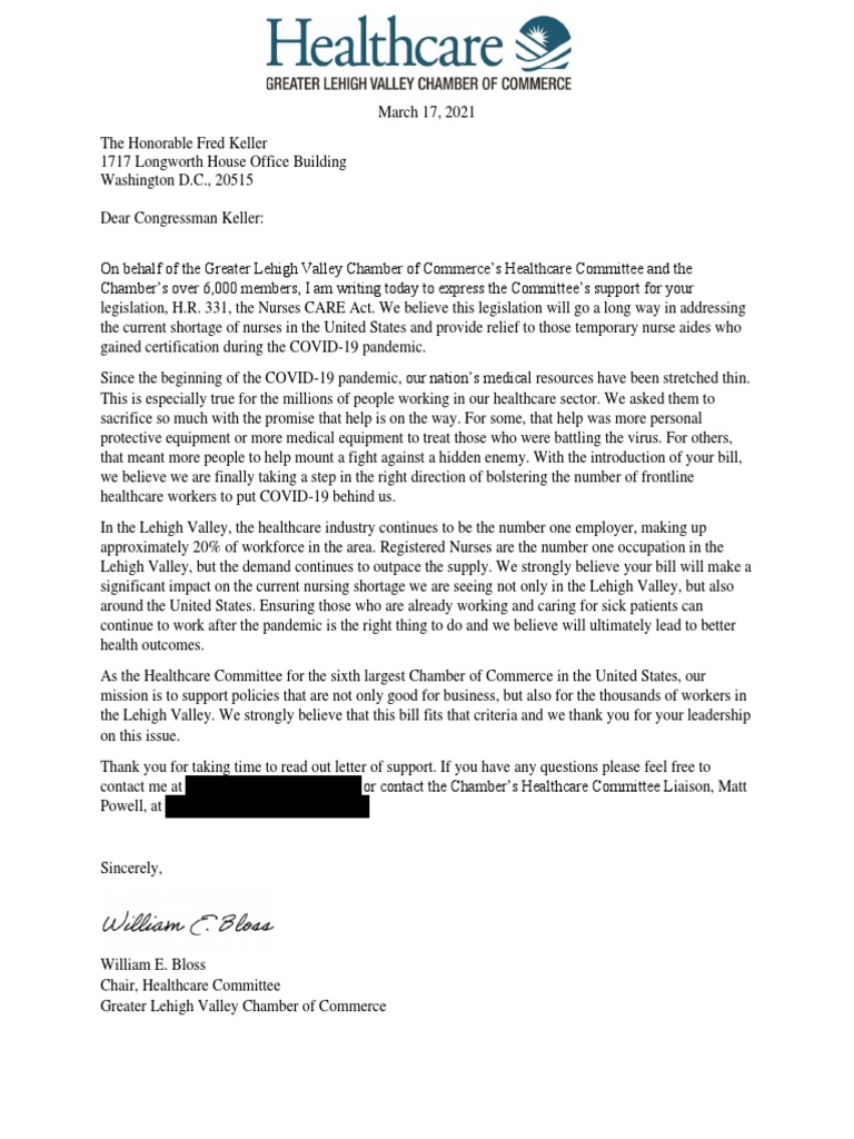 GLVCC Letter of Support - H.R. 331, Nurses CARE Act 3-18-21 | PDF ...