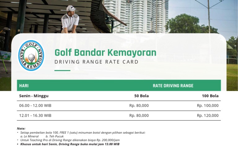 Golf Bandar Kemayoran Driving Range Rate Card 2020 | PDF