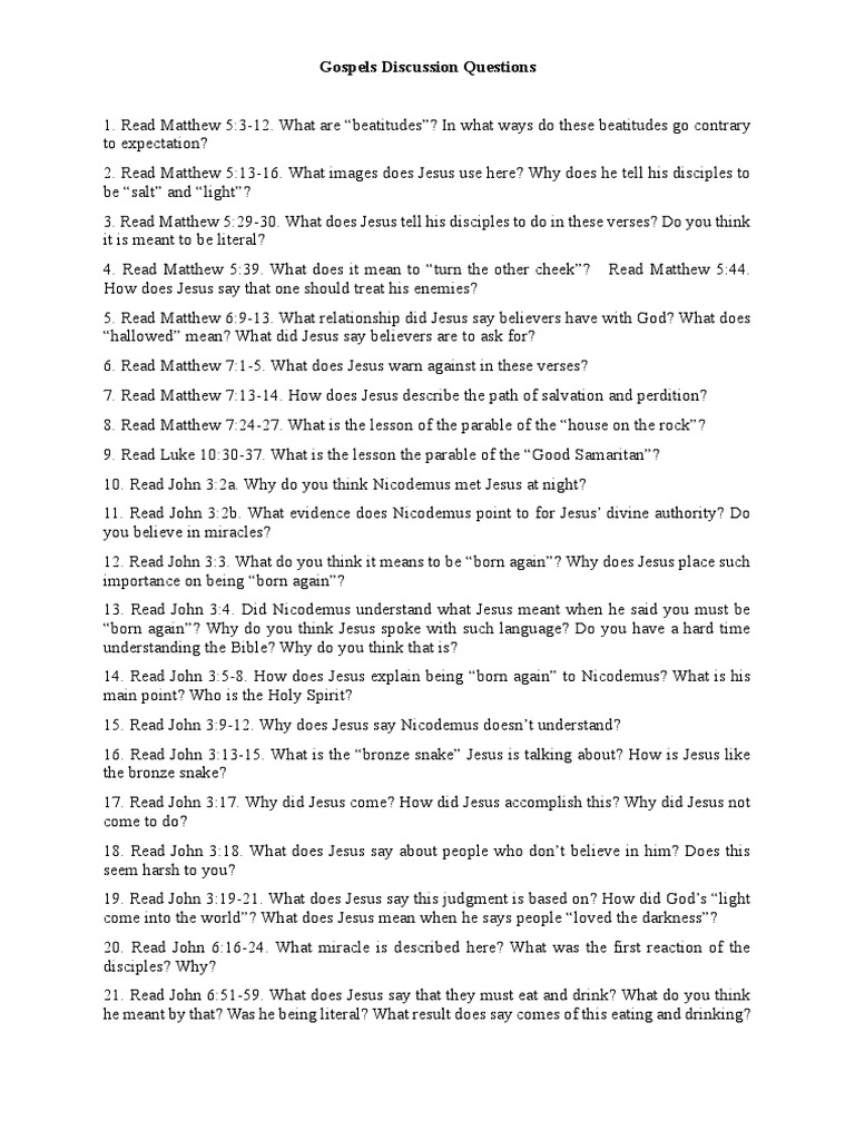 Gospels (2nd Part) Discussion Questions - 2021 | Download Free PDF ...