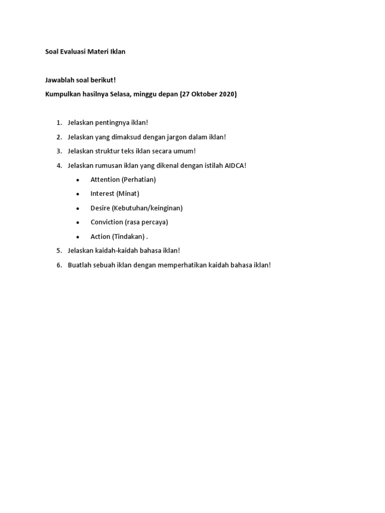 Soal Evaluasi Materi Iklan | PDF