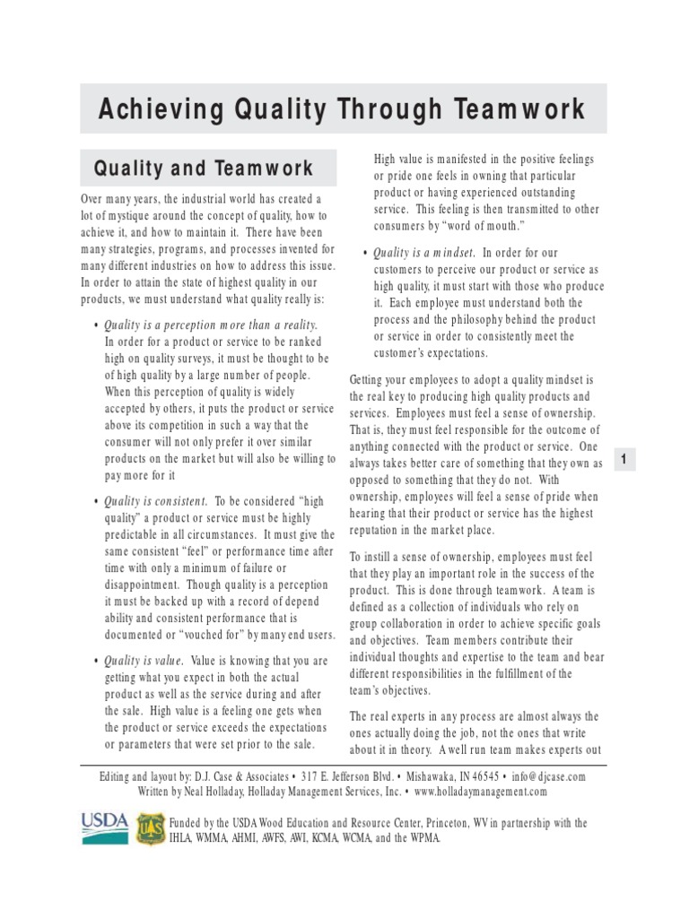 Teams Achieving Quality Through Teamwork | PDF | Team Building | Goal