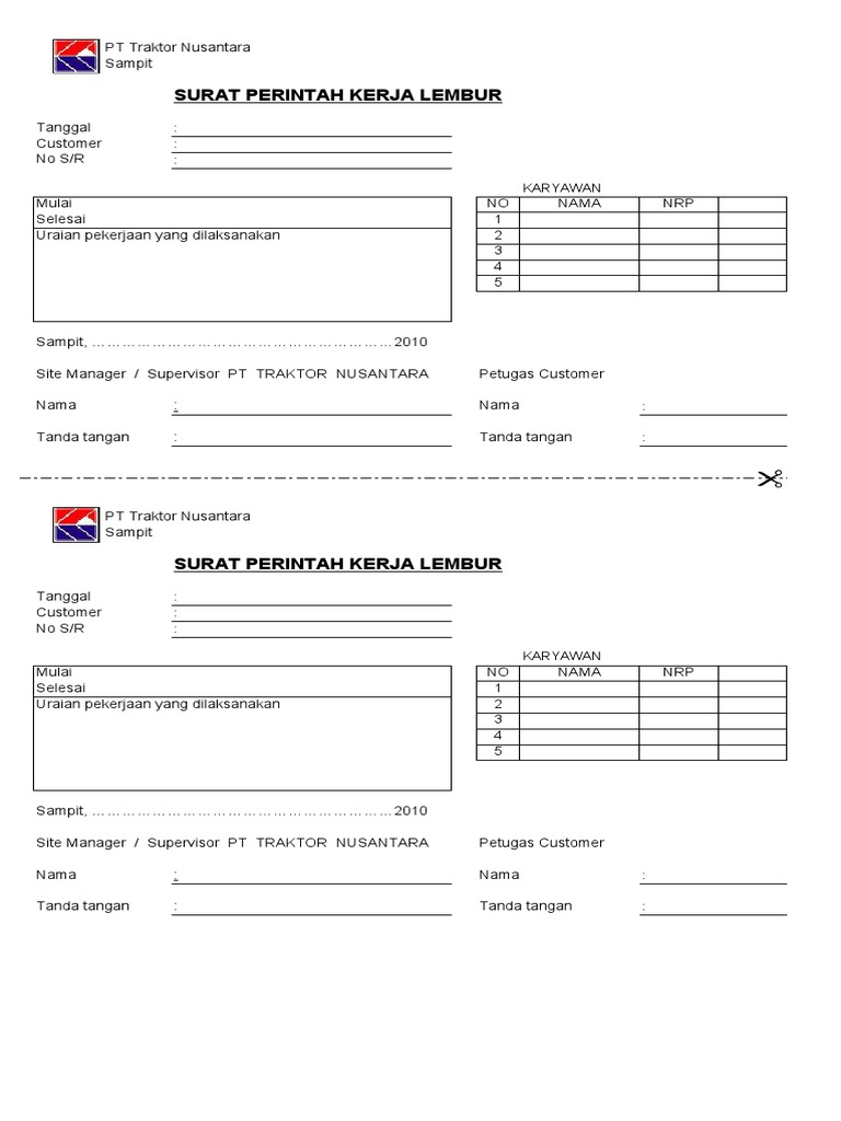 FORM - Surat Perintah Lembur | PDF