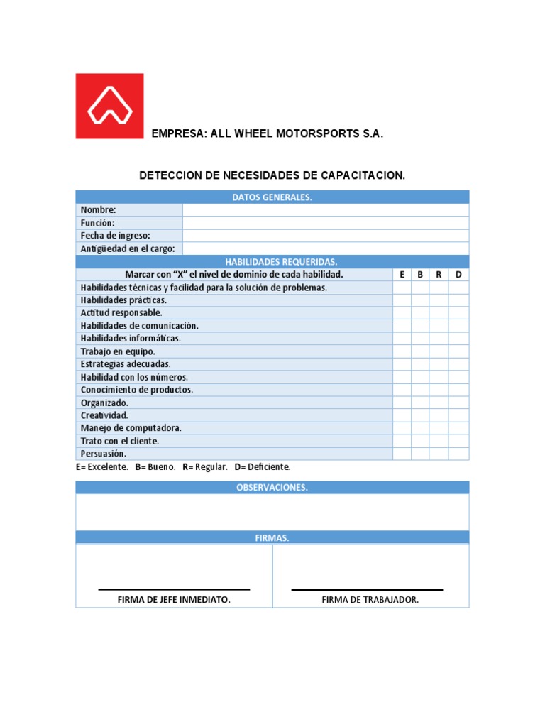 Formato de Deteccion de Necesidades de Capacitacion | PDF Formato de Deteccion de Necesidades de Capacitacion | PDF