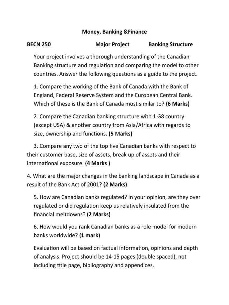Money, Banking &finance Becn 250 Major Project Banking Structure | PDF