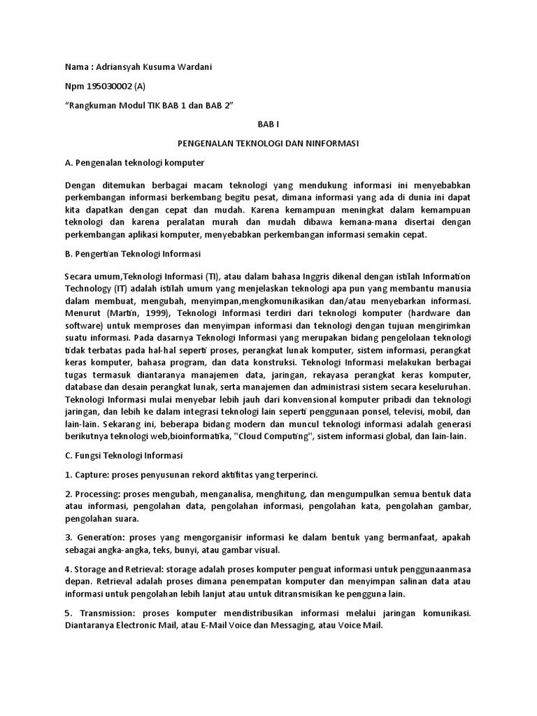 Rangkuman Modul TIK BAB 1 Dan BAB 2 | PDF
