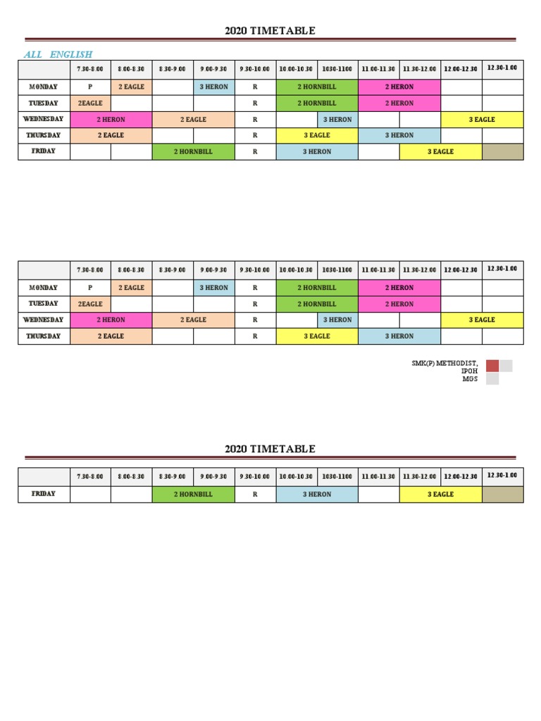 2020 Timetable: All English | PDF | Sports