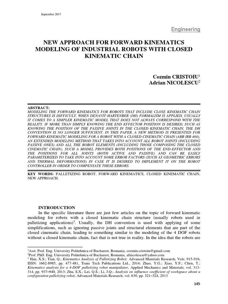 Cristoiu and Nicolescu - NEW APPROACH FOR FORWARD KINEMATICS MODELING OF INDUSTRIAL ROBOTS WITH ...
