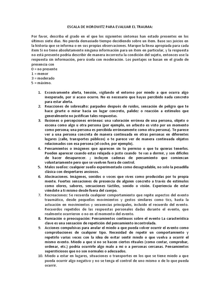 Escala de Horowitz para Evaluar Trauma | PDF | Temor | Dormir