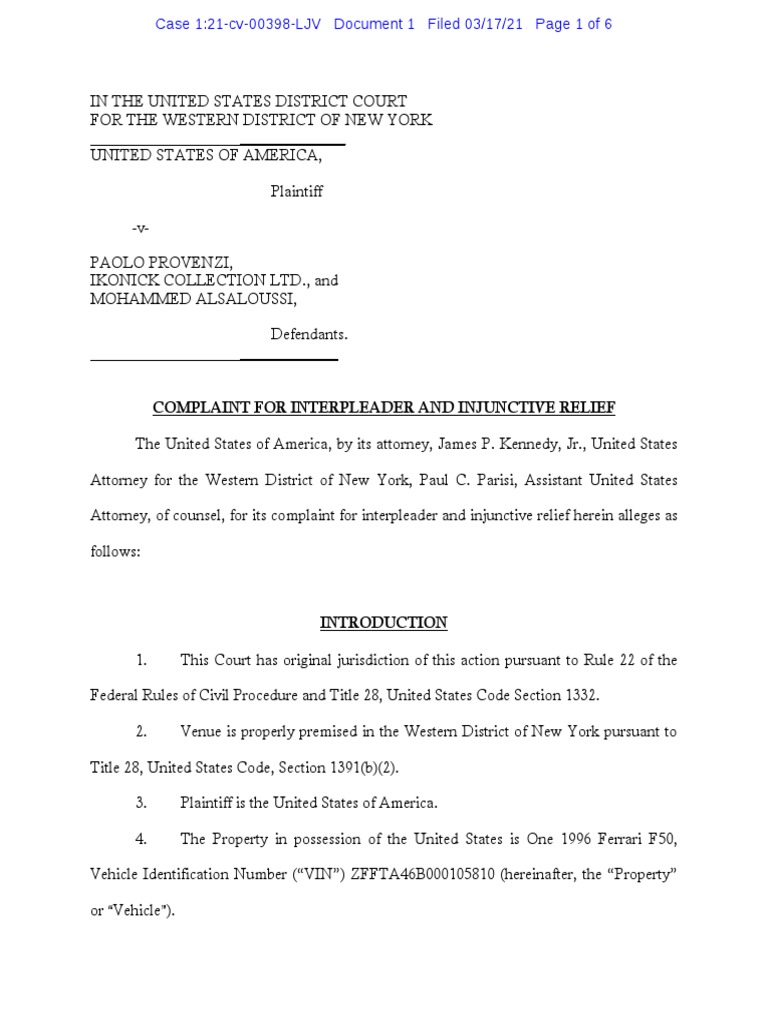 Complaint For Interpleader and Injunctive Relief | PDF | Complaint | U ...