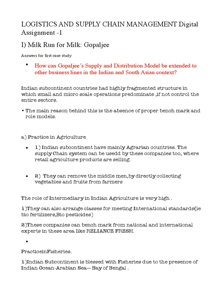 Logistics and Supply Chain Management Digital Assignment - 1 I) Milk ...