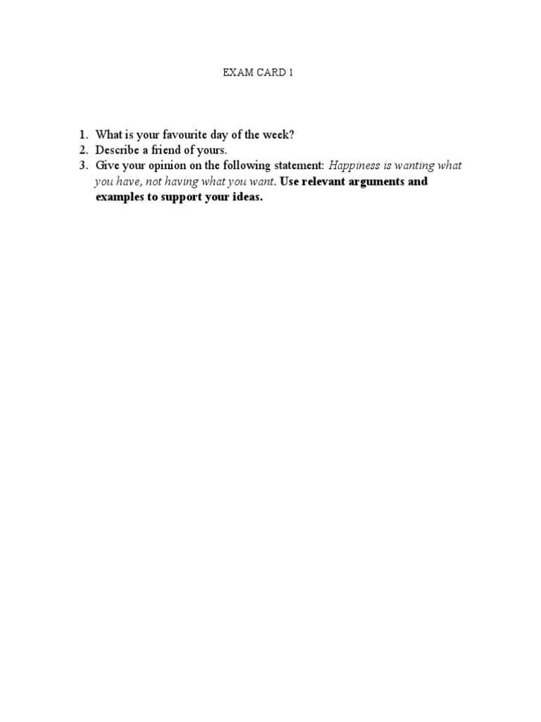 Exam Card 1 | PDF