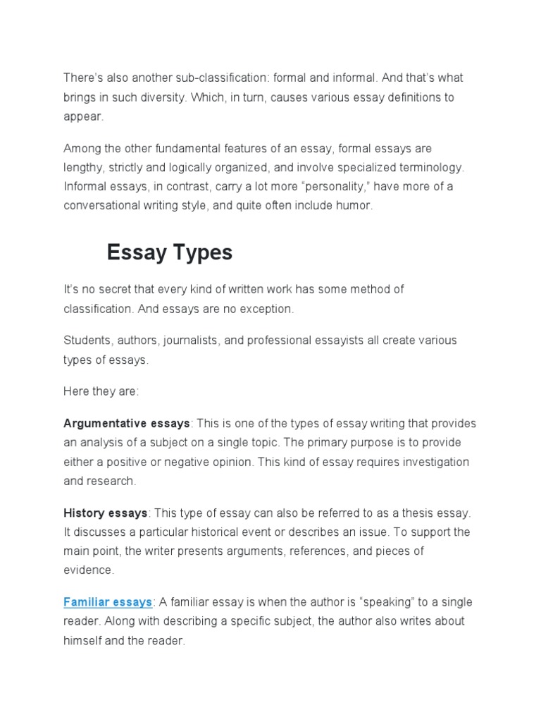 Essay Types: Argumentative Essays: This Is One of The Types of Essay ...