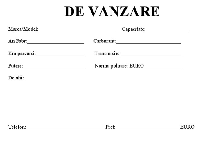 PDF Model Afis Vanzare Auto | PDF