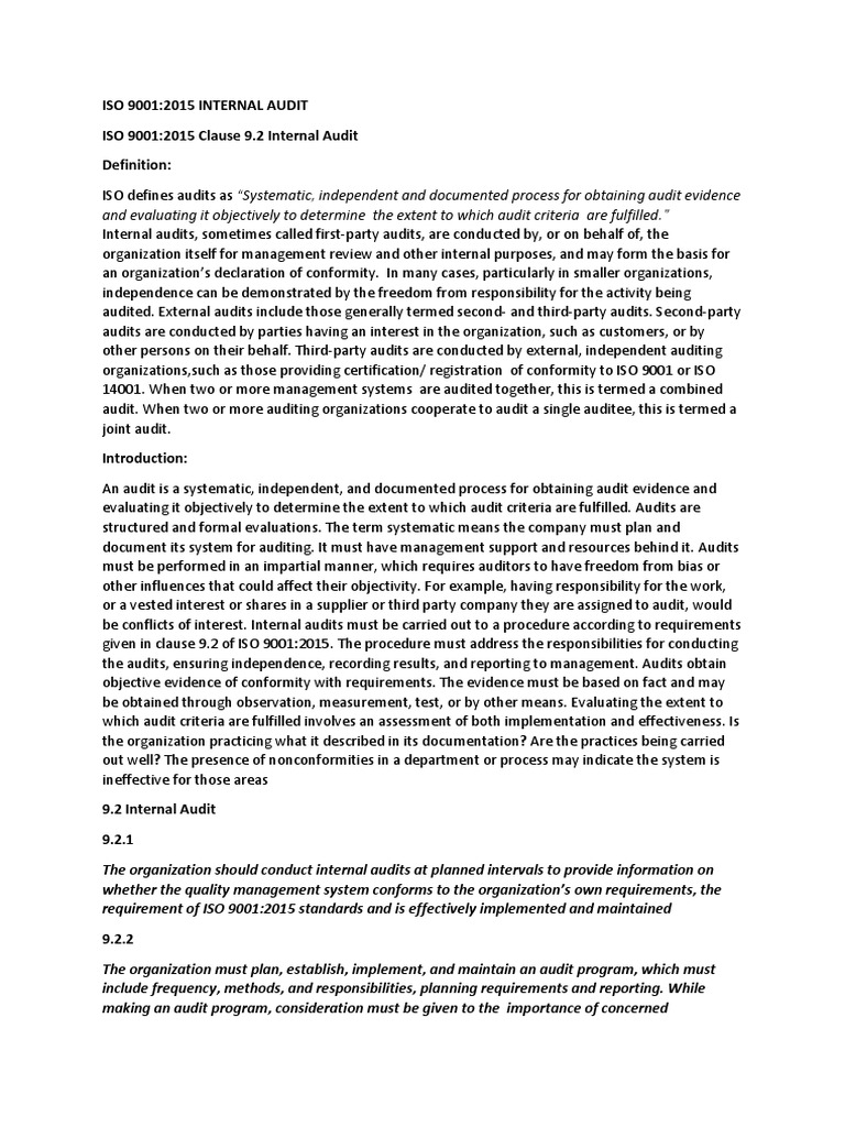 Notes On ISO 9001 Internal Audit | PDF | Iso 9000 | Audit