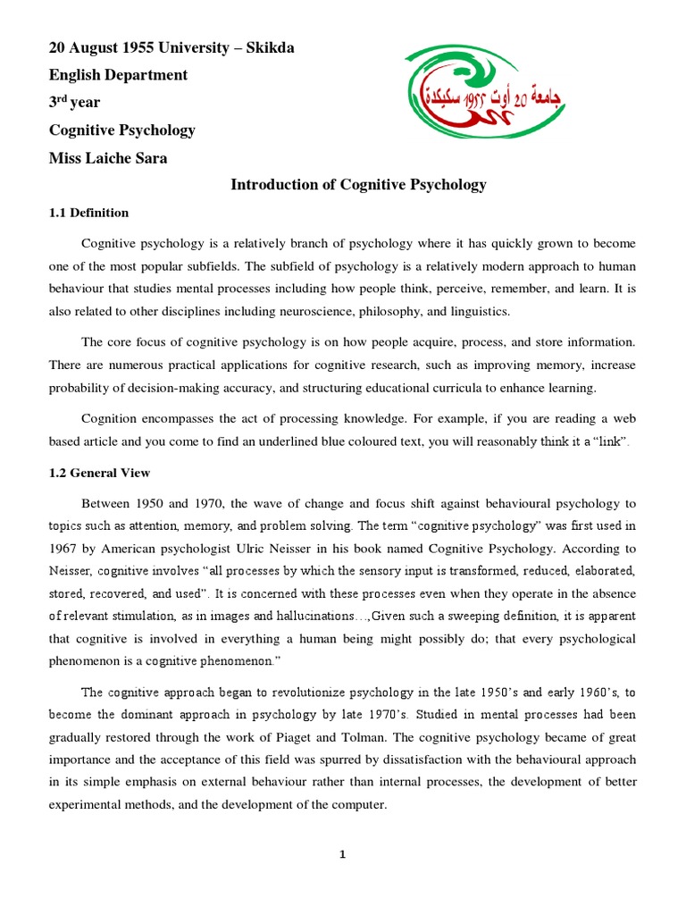 Introduction To Cognitive Psychology | PDF | Cognitive Psychology ...