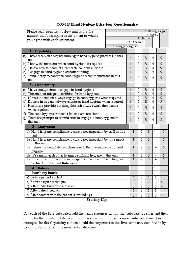 COM-B Hand Hygiene Behaviour Questionnaire: Capability | PDF | Hand ...