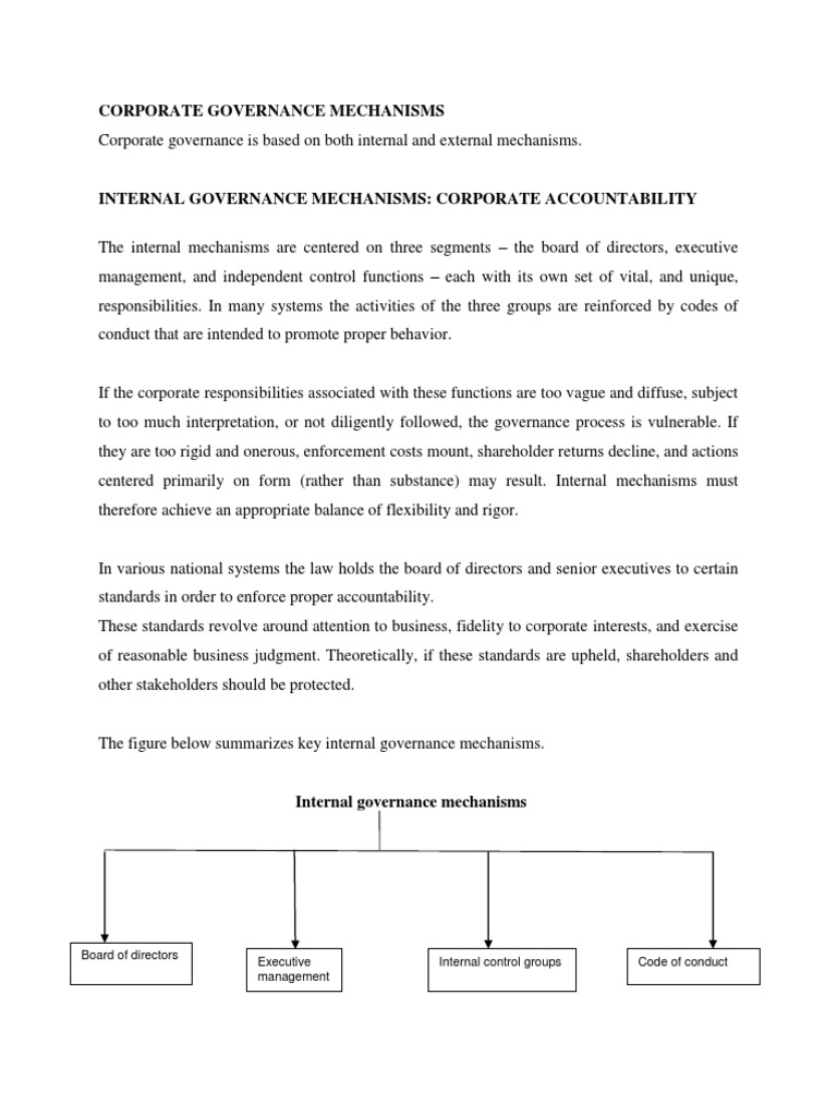 Corporate Governance Mechanisms | PDF | Internal Control | Takeover