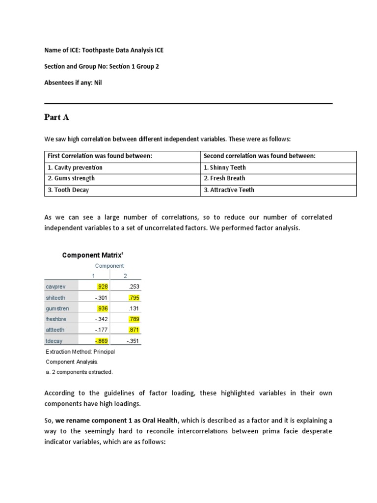 Sec 1 Group 2 Toothpaste Data Analysis ICE | PDF | Factor Analysis ...