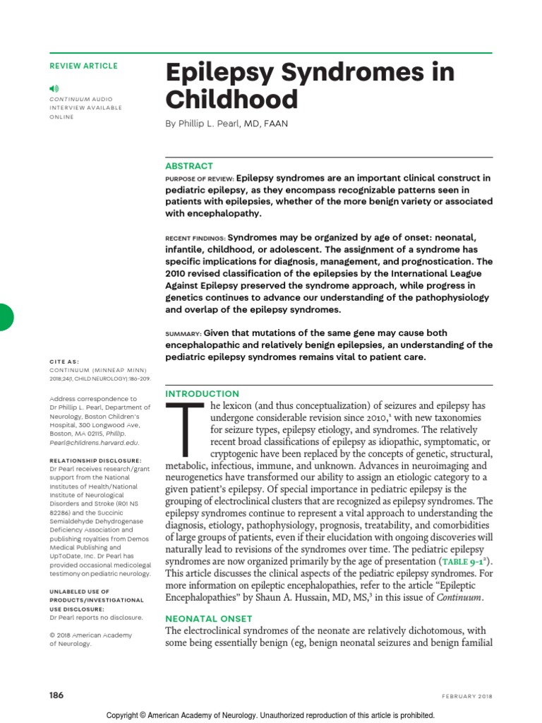Epilepsy Syndromes in | PDF | Epilepsy | Episodic And Paroxysmal Disorders