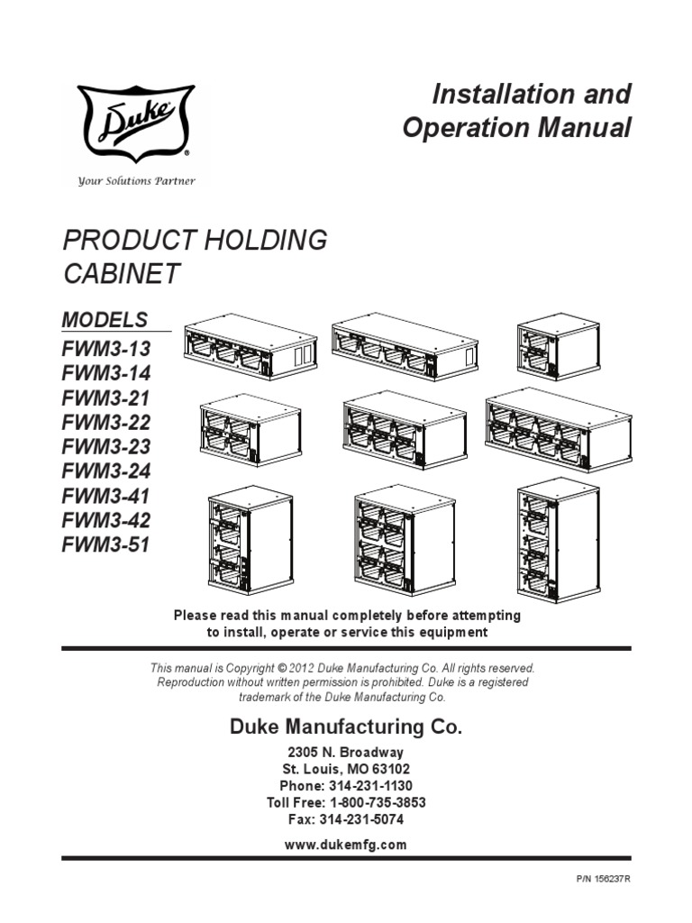Product Holding Cabinet: Installation and Operation Manual | PDF