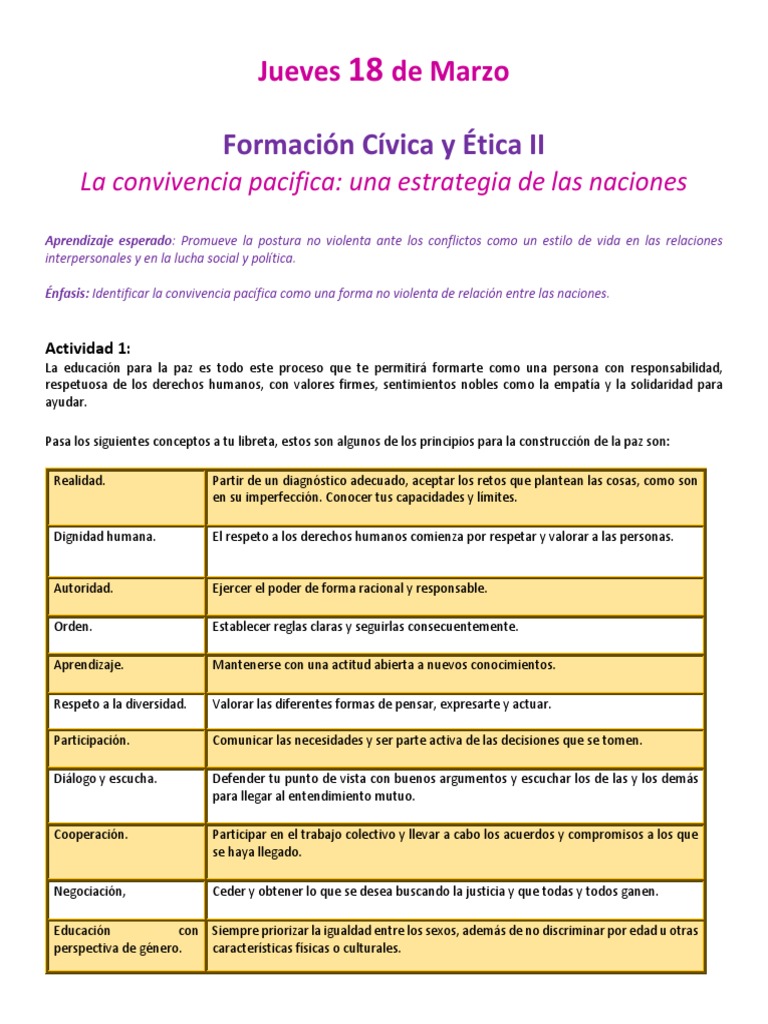 Convivencia pacífica y formación cívica | PDF | Naciones Unidas ...