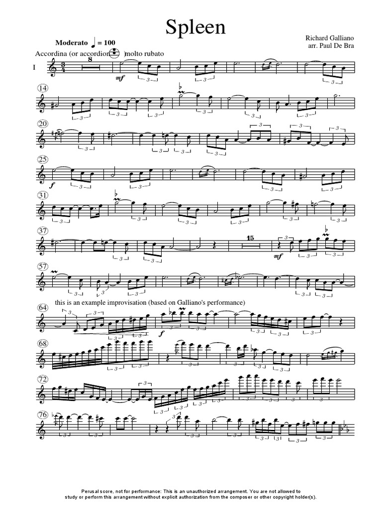 Richard Galliano - Spleen (Arrangement Paul de Bra) | PDF | Musical Compositions