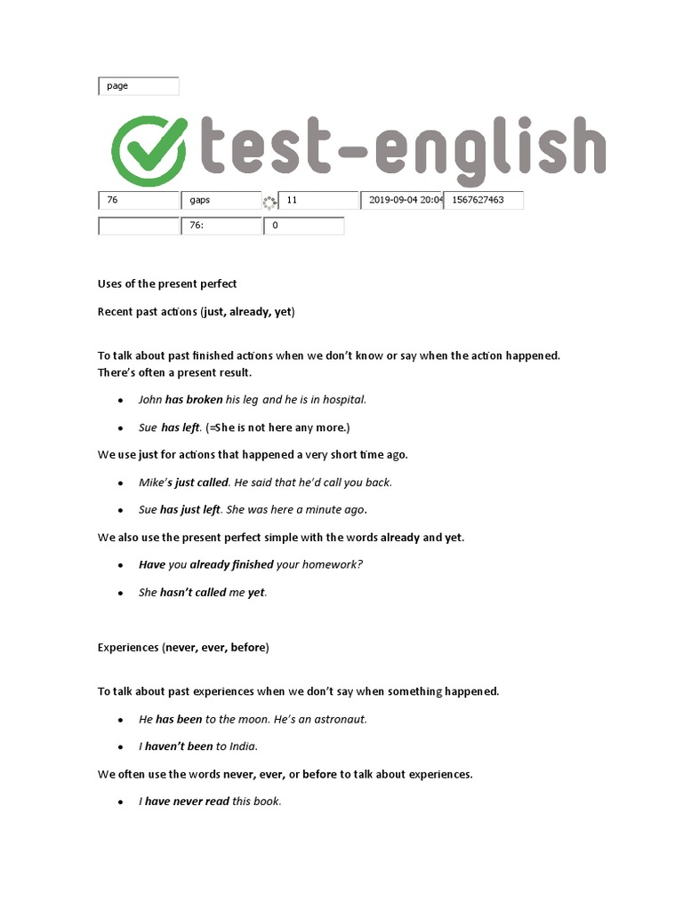Uses of Present Perfect | PDF | Morphology | Cognitive Science