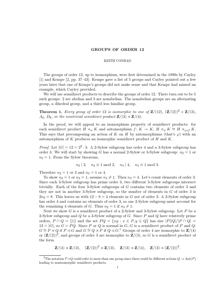 Groups of Order 12 Classification | PDF | Group (Mathematics ...
