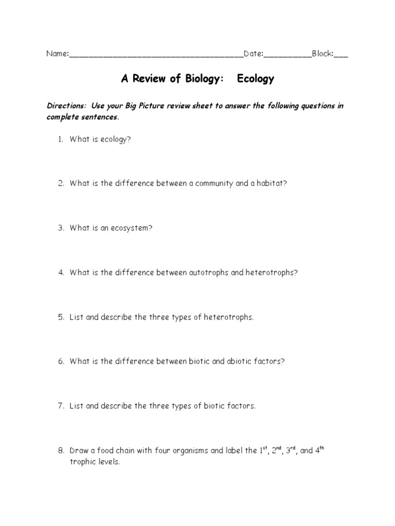 Ecology Review Questions and Concepts | PDF | Science & Mathematics