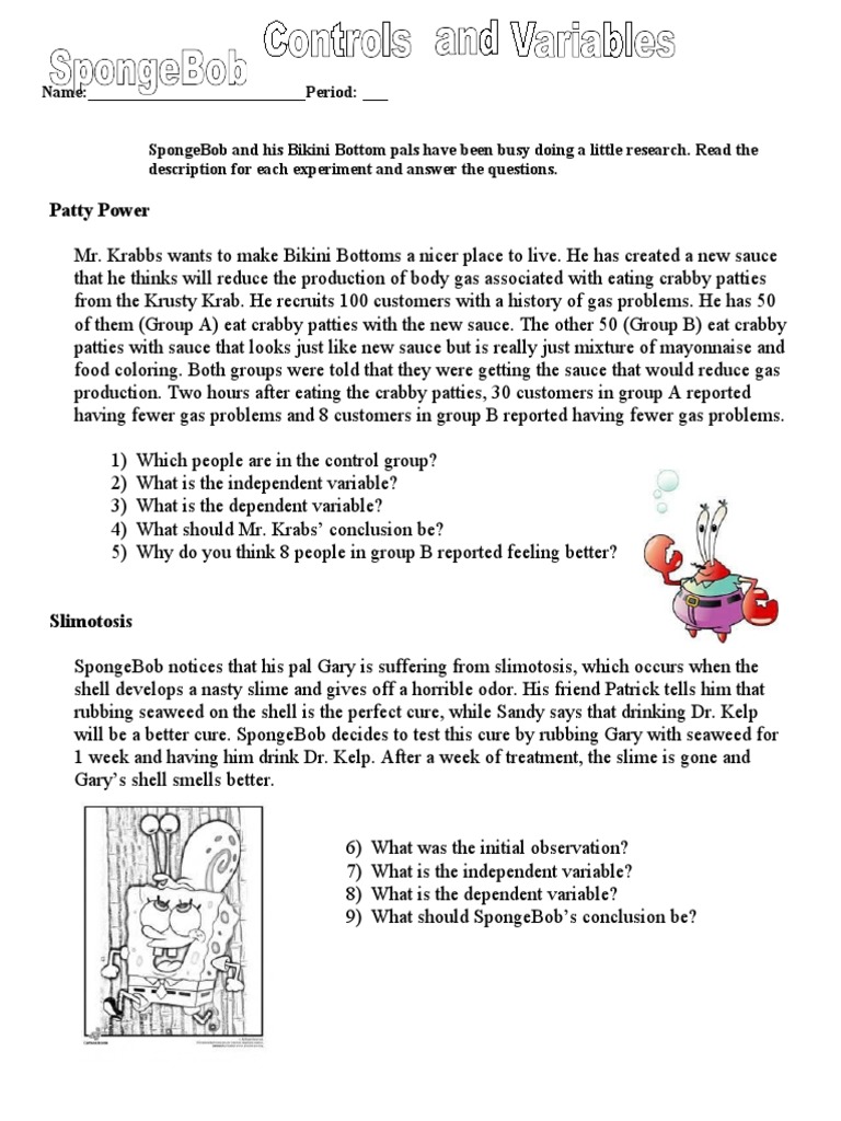 SpongeBob Science Experiments Worksheet | PDF | Nature