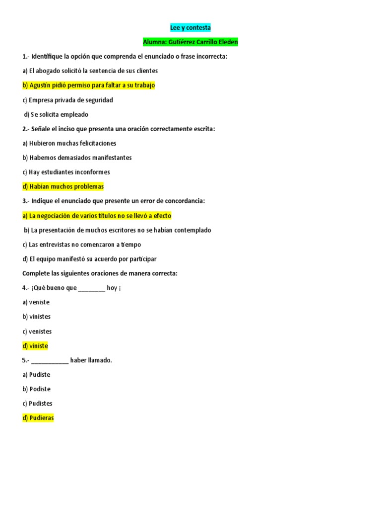 Lee y Contesta | PDF