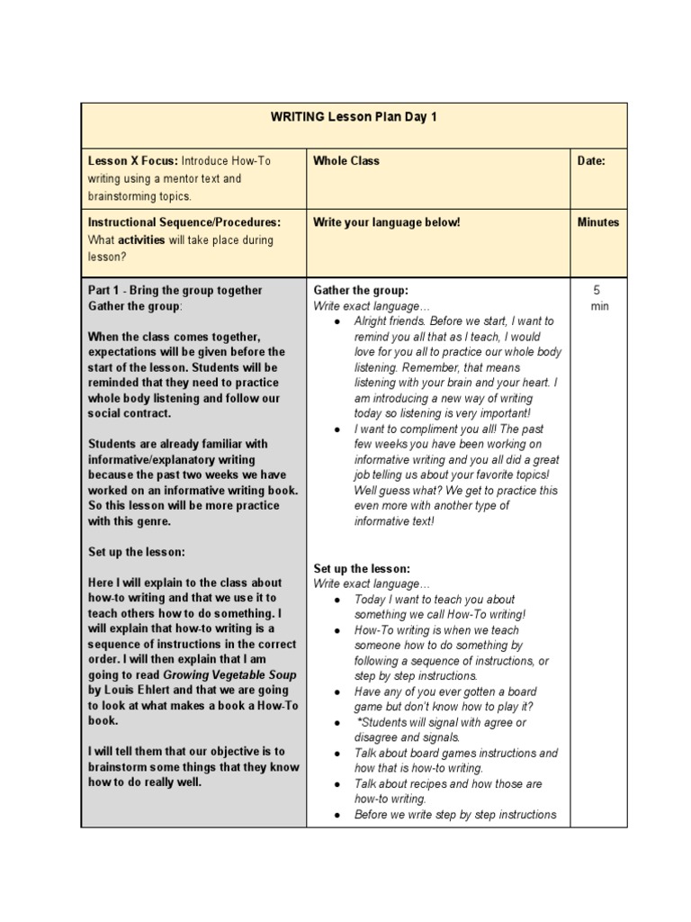 Writing Lesson Plan Day | PDF | Brainstorming | Lesson Plan