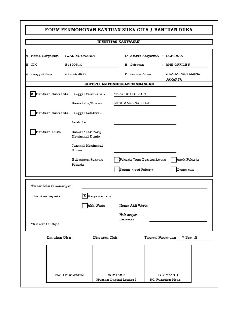 Form Bantuan Suka Cita | PDF