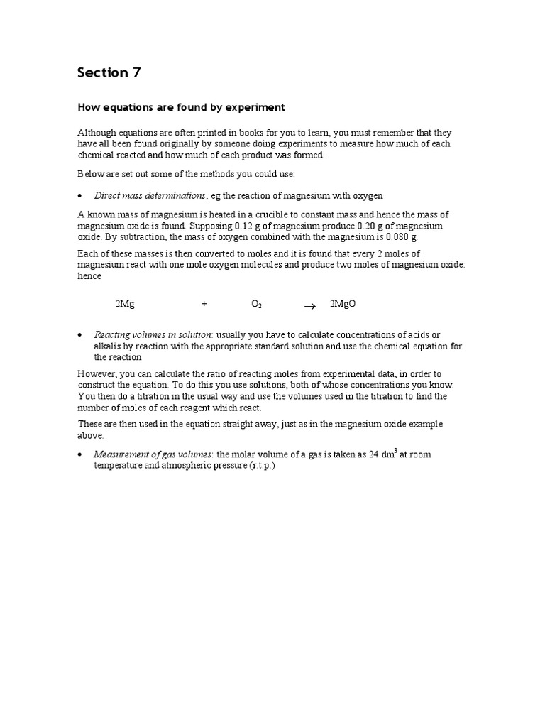 Balancing Chemical Equations in Experiments | PDF