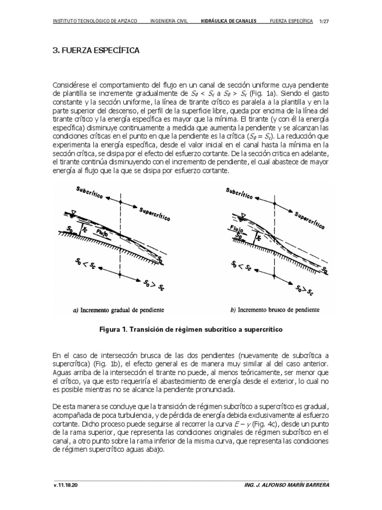 TEMA 3. FUERZA ESPECIFICA (v.11.18.20) | PDF | Hidráulica | Tanques