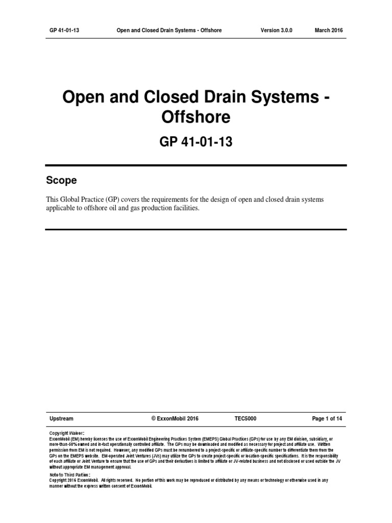 Open and Closed Drain Systems - Offshore: Scope | PDF | Storm Drain | Valve
