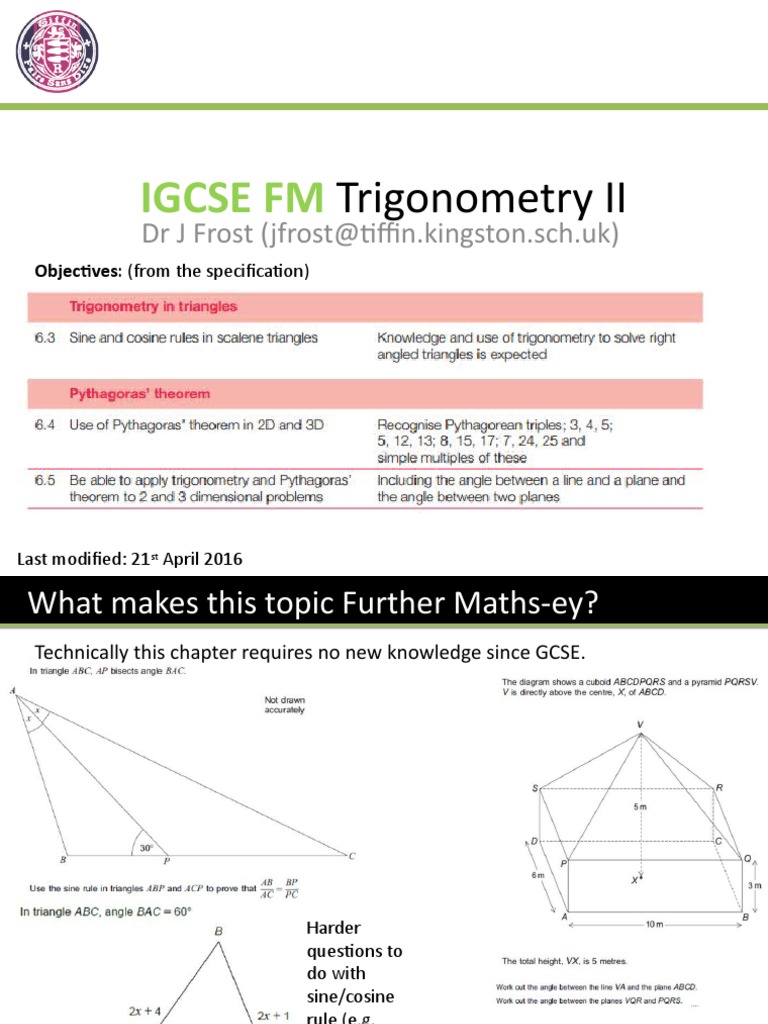 Igcse FM: Trigonometry II | PDF | Triangle | Trigonometric Functions
