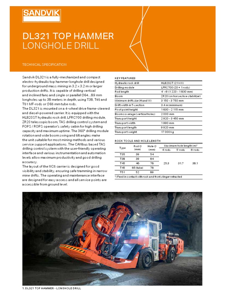 Dl321 Top Hammer Longhole Drill: Technical Specification | PDF | Brake ...