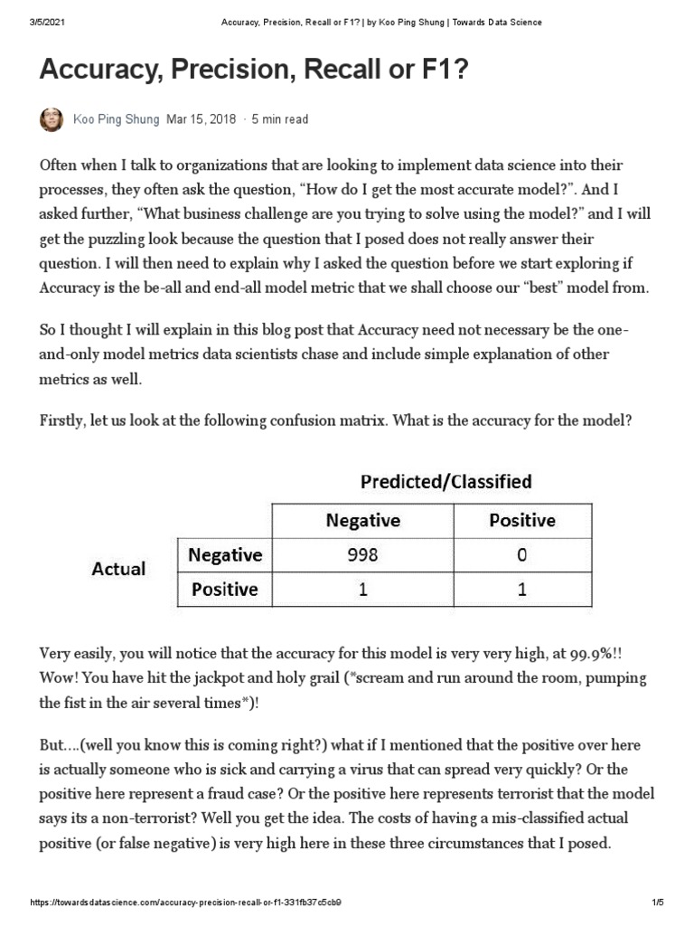 Accuracy, Precision, Recall or F1 | PDF | Accuracy And Precision | Type ...