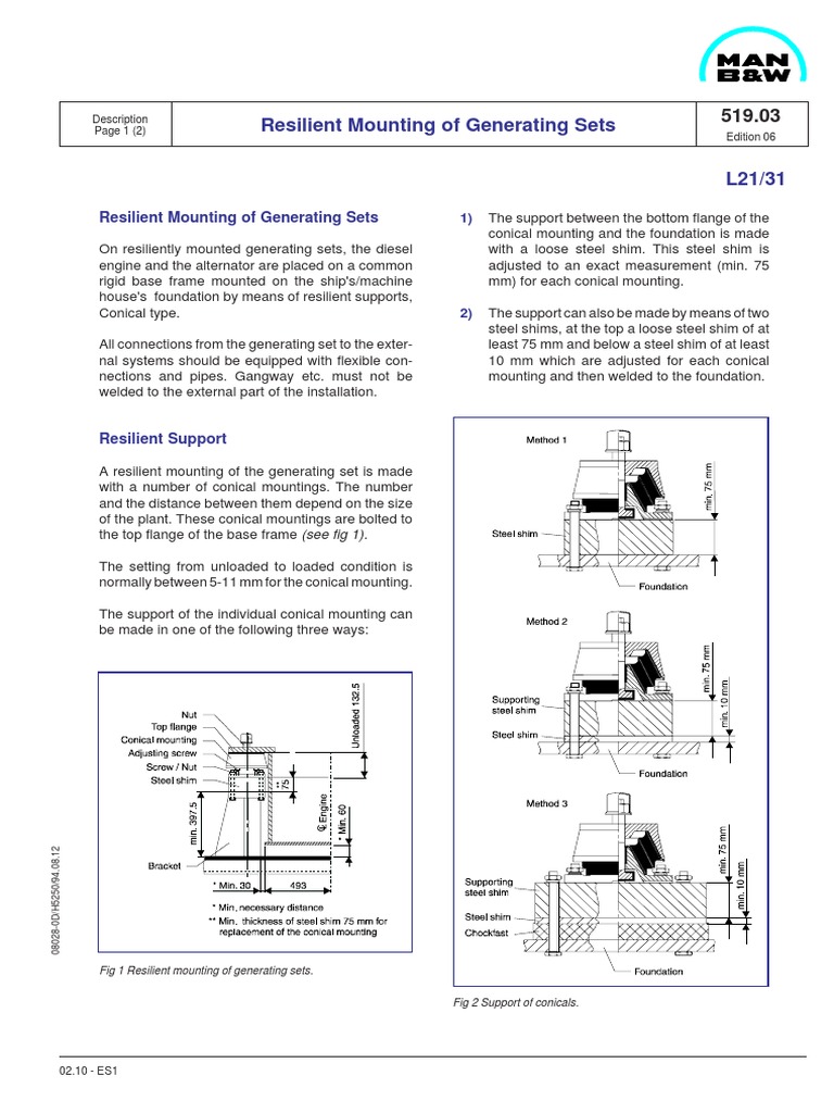 Resilient Mounting of Generating Sets | PDF | Engines | Machines