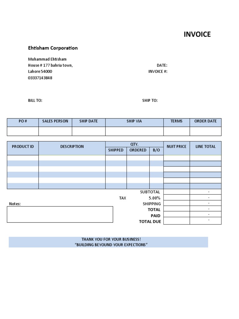 Invoice Table