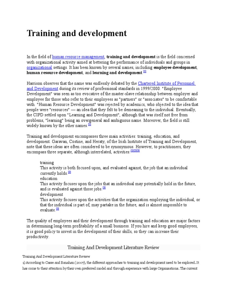 👍 Review of literature on employee training and development. Literature ...