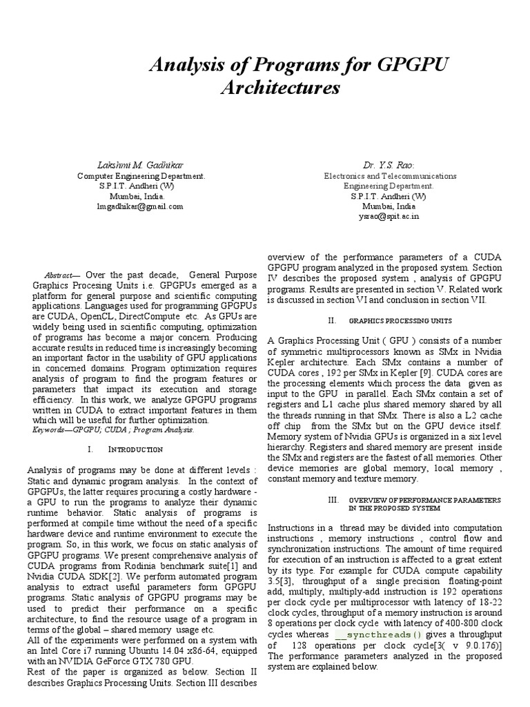 Analysis of Programs For GPGPU Architectures | PDF | Graphics Processing Unit | Concurrent Computing