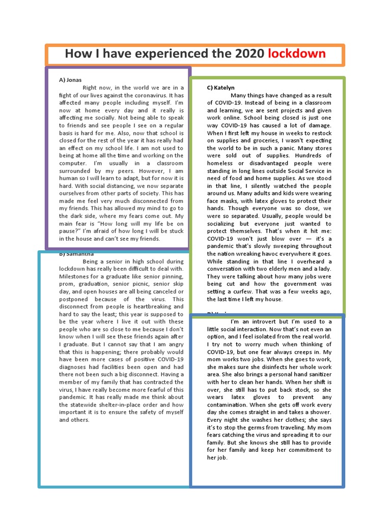 How I Have Experienced The 2020: Lockdown | PDF | Health Disasters ...