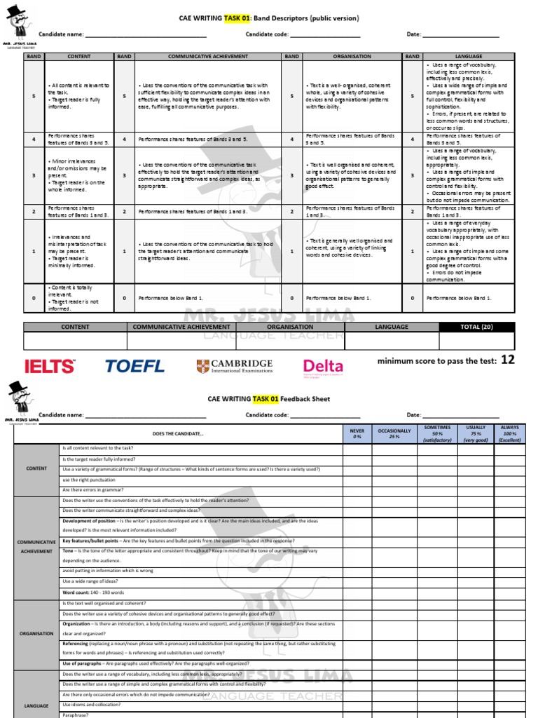 CAE WRITING TASK 01: Band Descriptors (Public Version) | PDF | Word ...