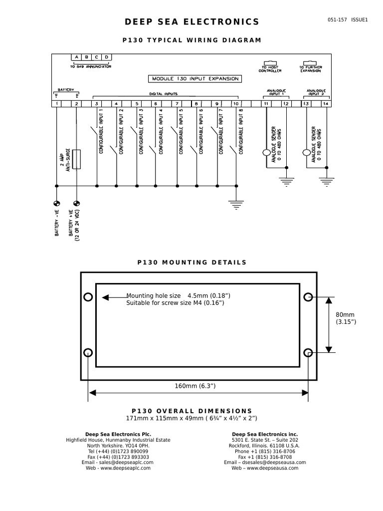 Deep Sea Electronics: P130 Typical Wiring Diagram | PDF